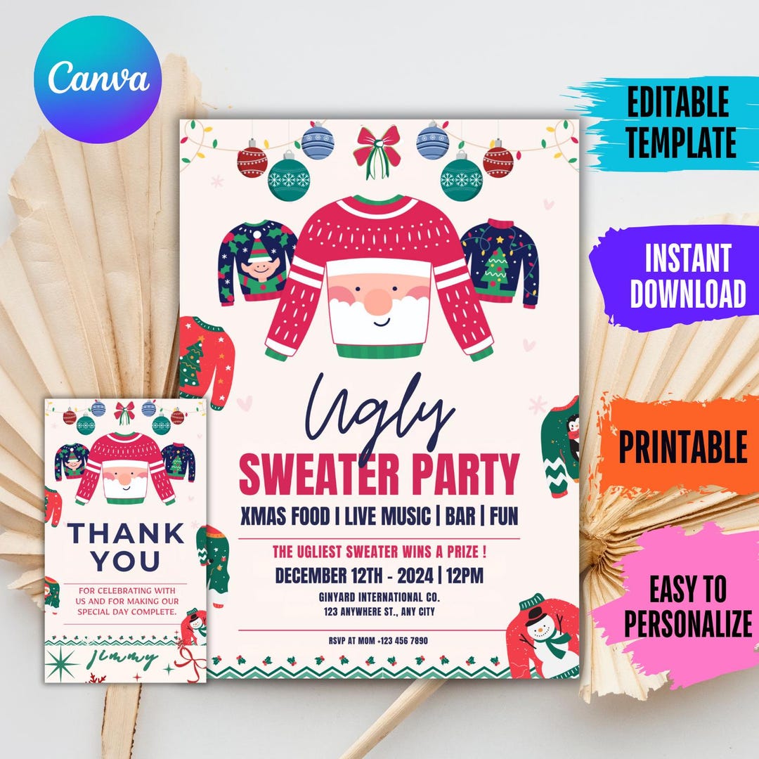 Editable Ugly Sweater Party Invitation, Christmas Ugly Sweater Invite ...