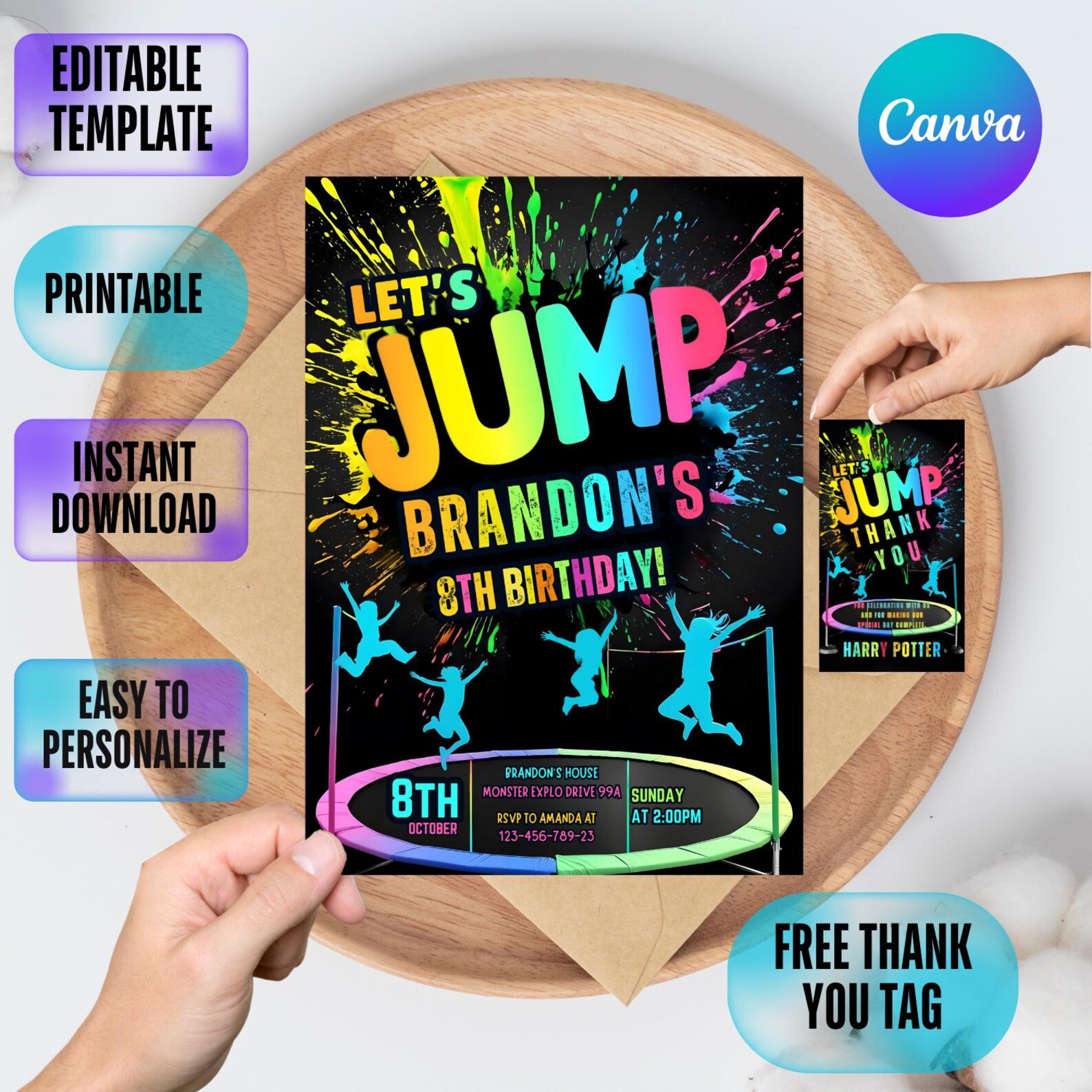 Jump Birthday Invitation, Editable Jump Party Invitation Boy, Bounce ...