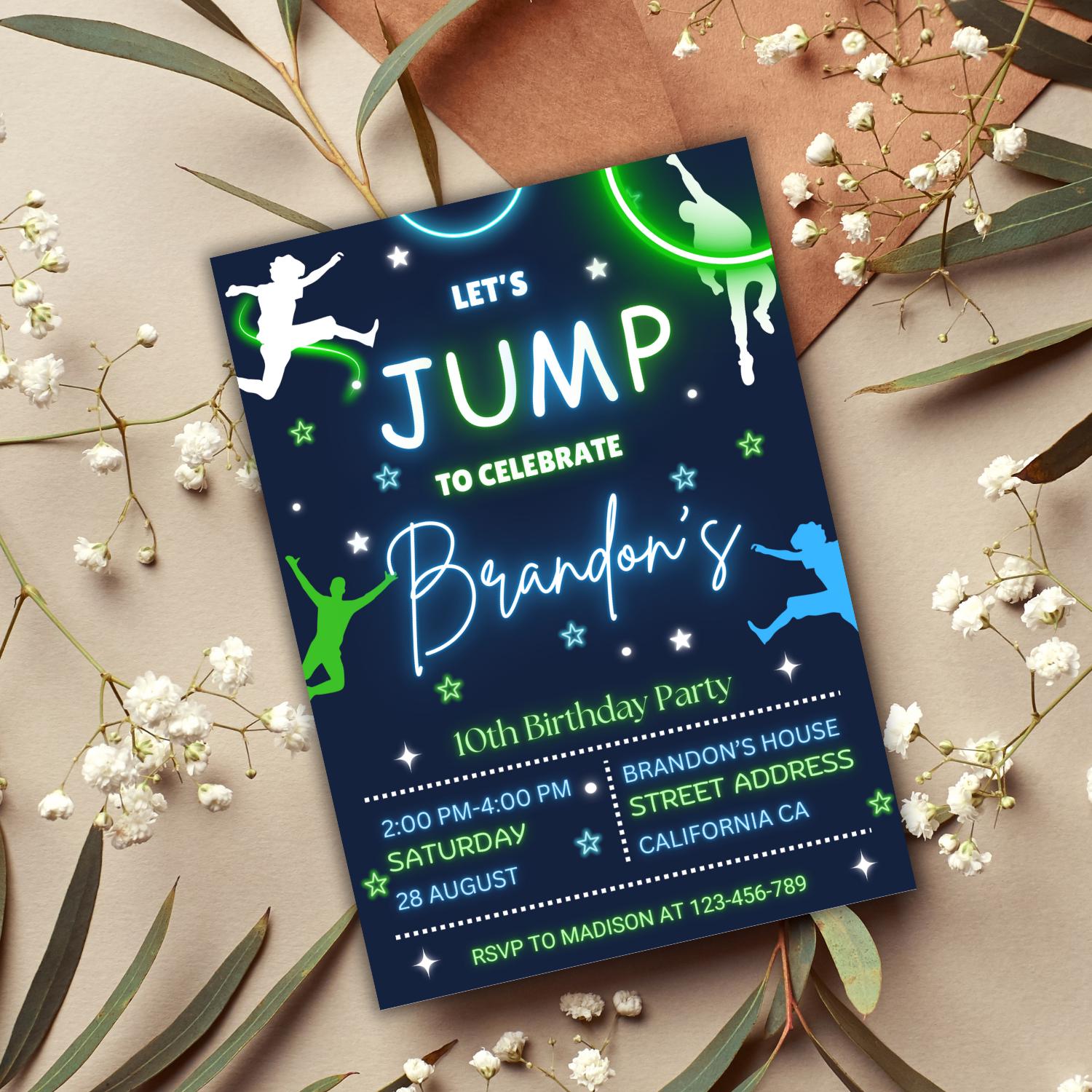 Jump Birthday Invitation, Editable Jump Party Invitation Boy, Bounce ...