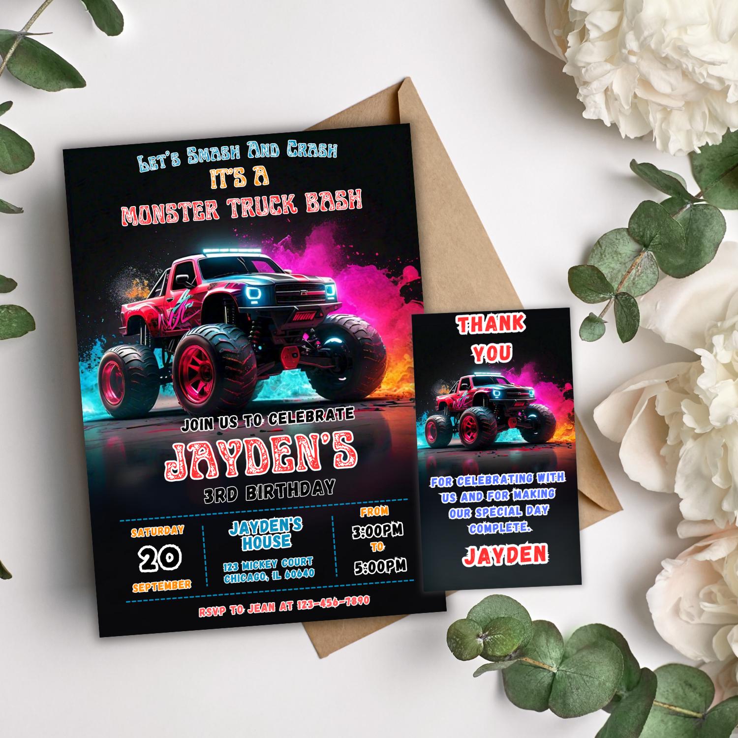 Editable Monster Invite, Monster Jam Party Invite, Monster Jam ...