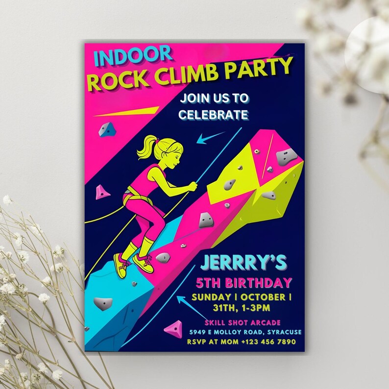 Editable Rock Climbing Invitation, Indoor Rock Climbing Party Invite ...