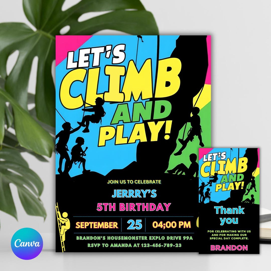 Editable Rock Climbing Birthday Invitation, Indoor Climbing Party ...