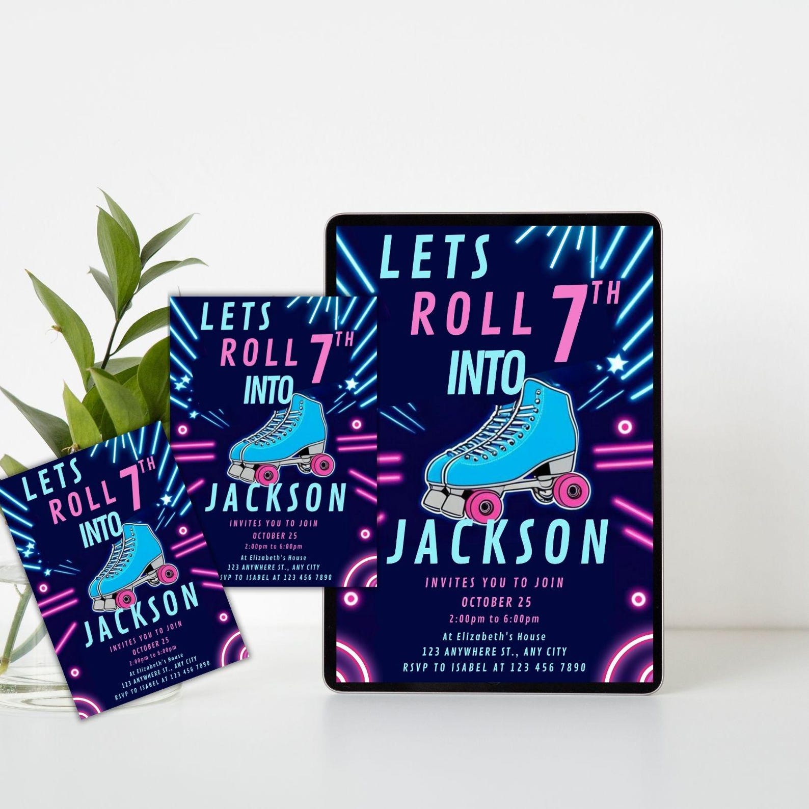 Editable Roller Skating Invitation Glow Party Birthday Invite, Glow ...