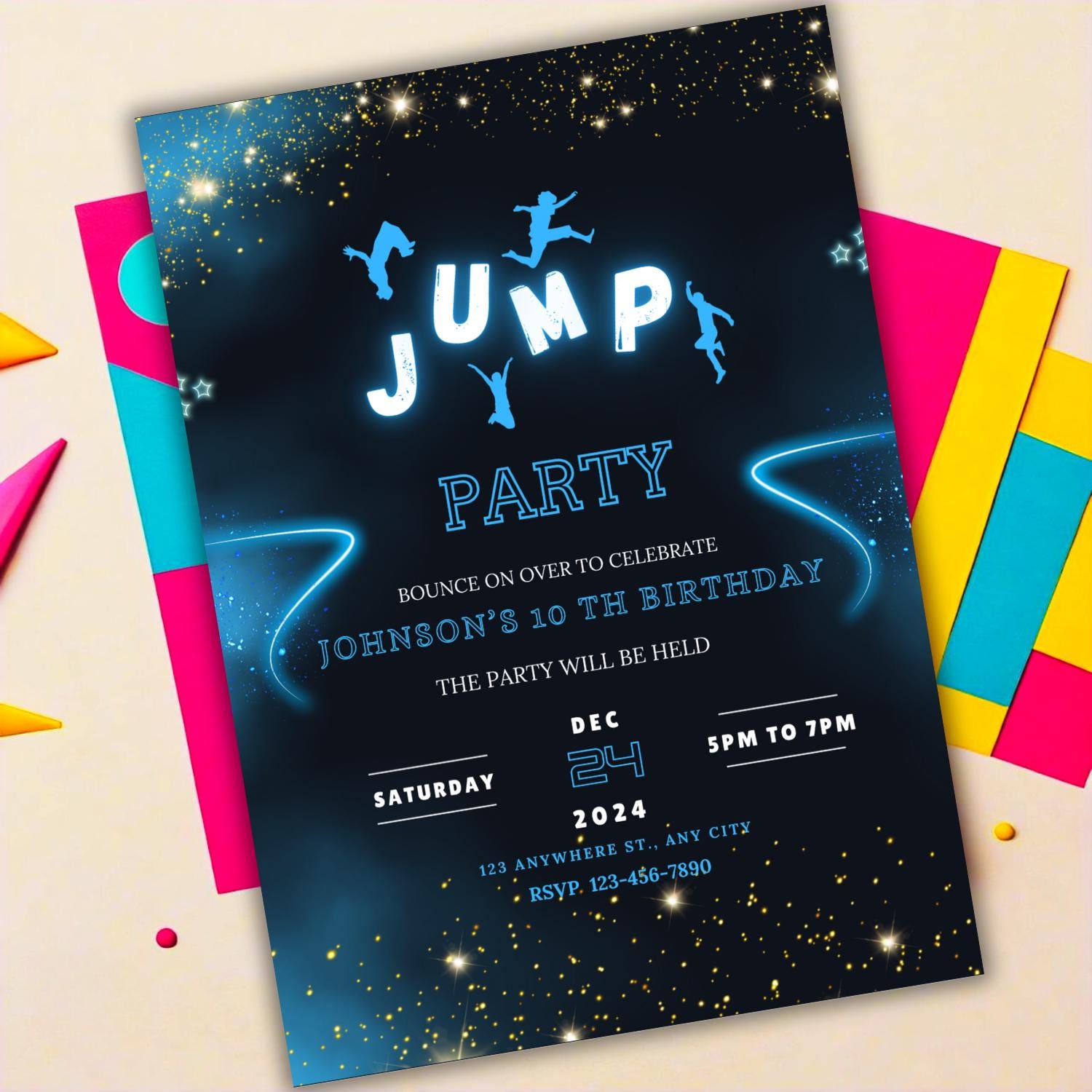 Trampoline Birthday Party Invitation: Editable Jump Invite (digital ...