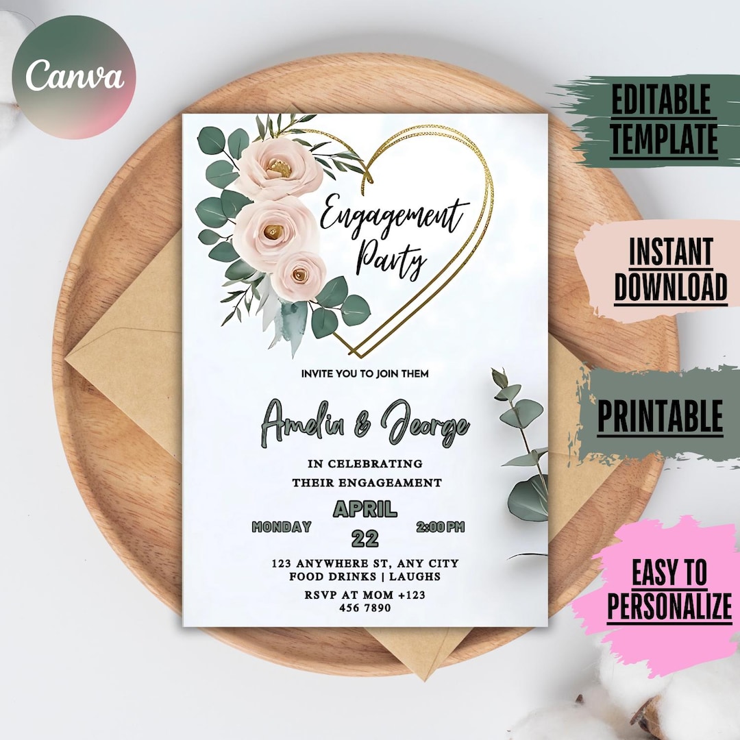 Digital Engagement Party Invite Template: Editable Couples Shower ...