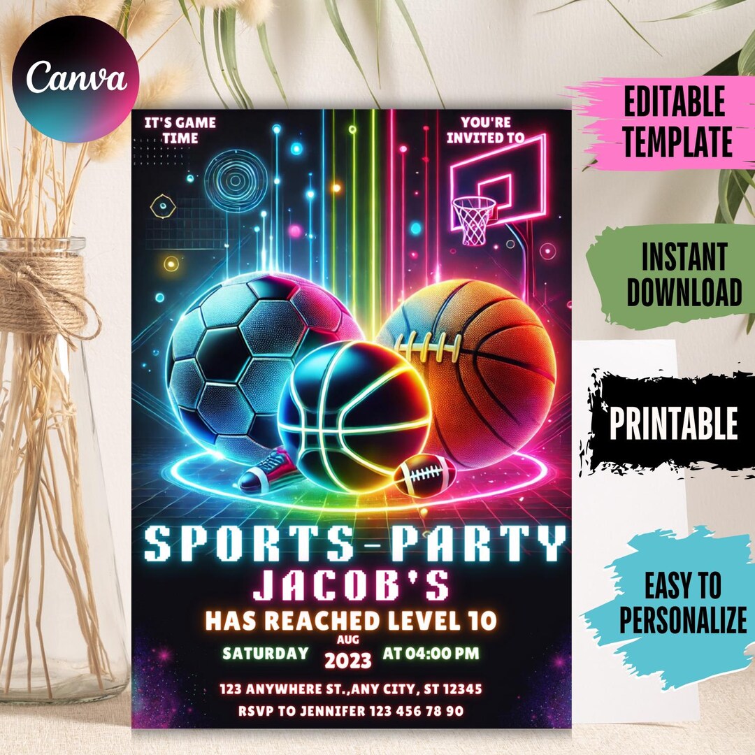 Editable Sports Birthday Invitation Event Sports Theme Sports Evite ...