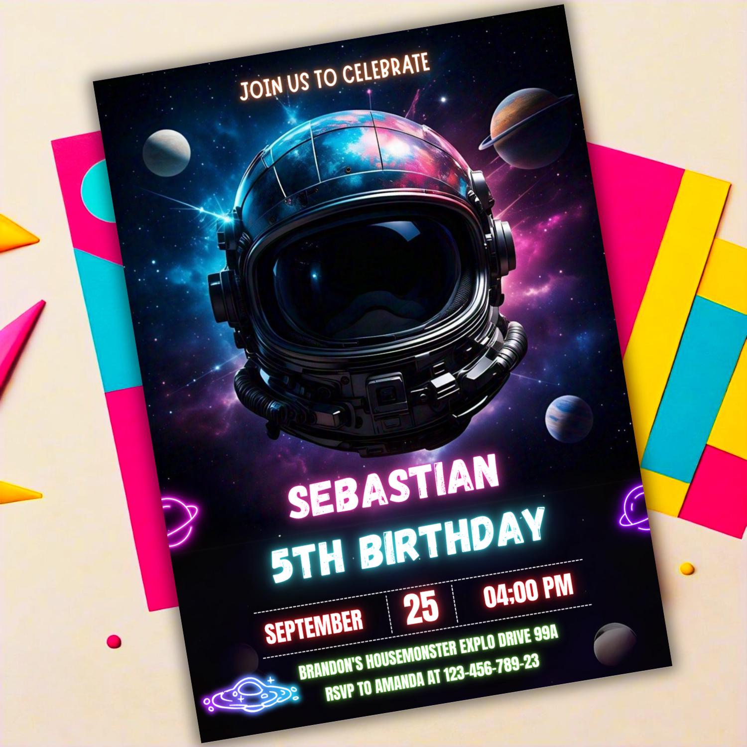 Editable Outer Space Birthday Invitation: Galaxy Astronaut Theme ...