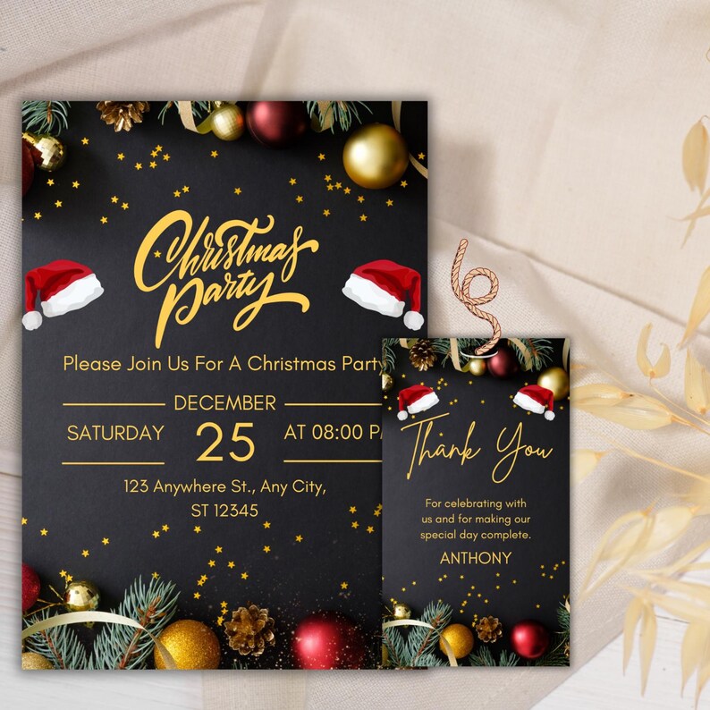 Editable Christmas Party Invitation Template: Festive Holiday Invite ...