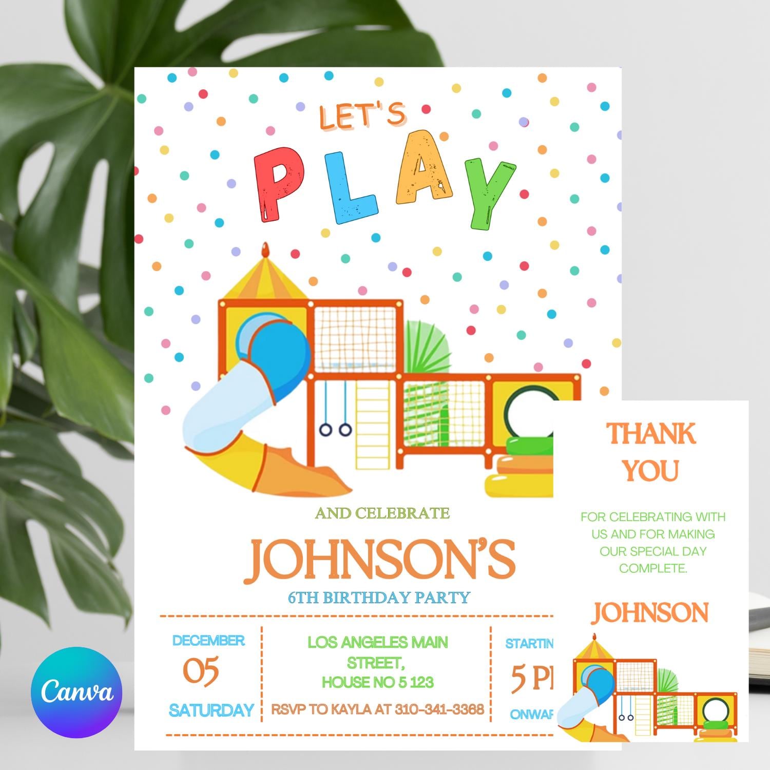 Editable Playground Birthday Party Invitation: Jungle Gym Theme (canva ...