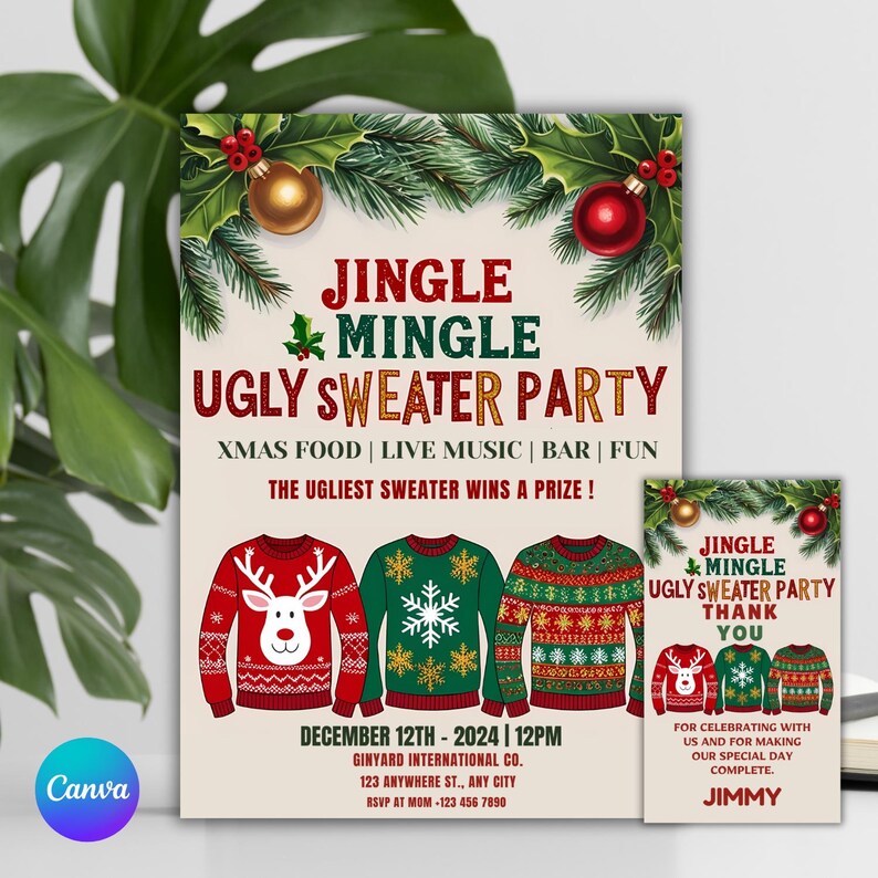 Editable Ugly Sweater Party Invitation, Christmas Ugly Sweater Invite ...