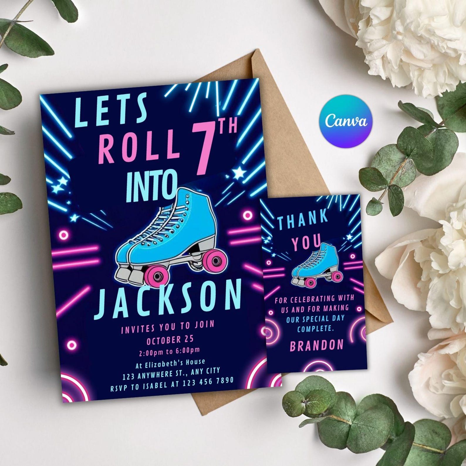 Editable Roller Skating Invitation Glow Party Birthday Invite, Glow ...