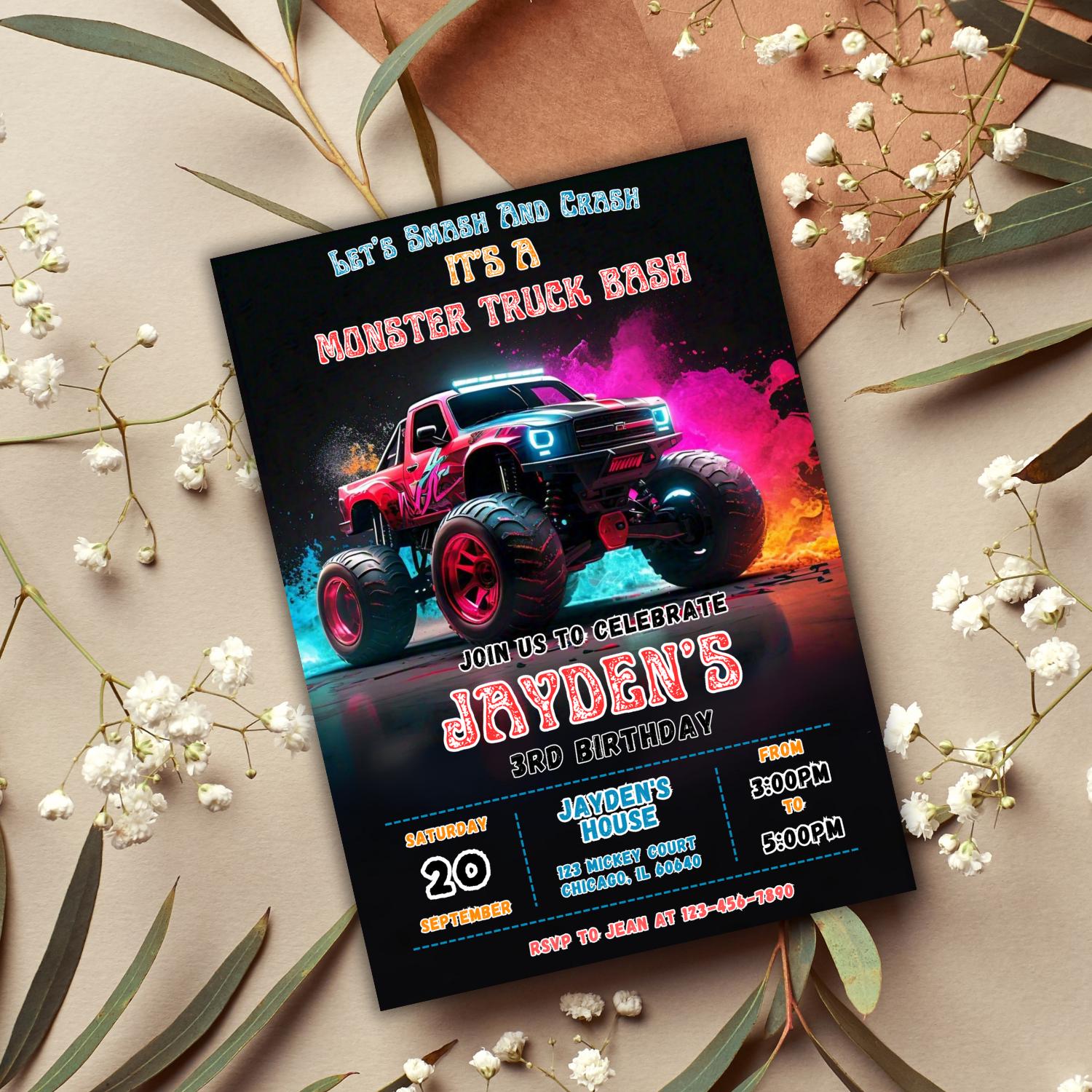 Editable Monster Invite, Monster Jam Party Invite, Monster Jam ...