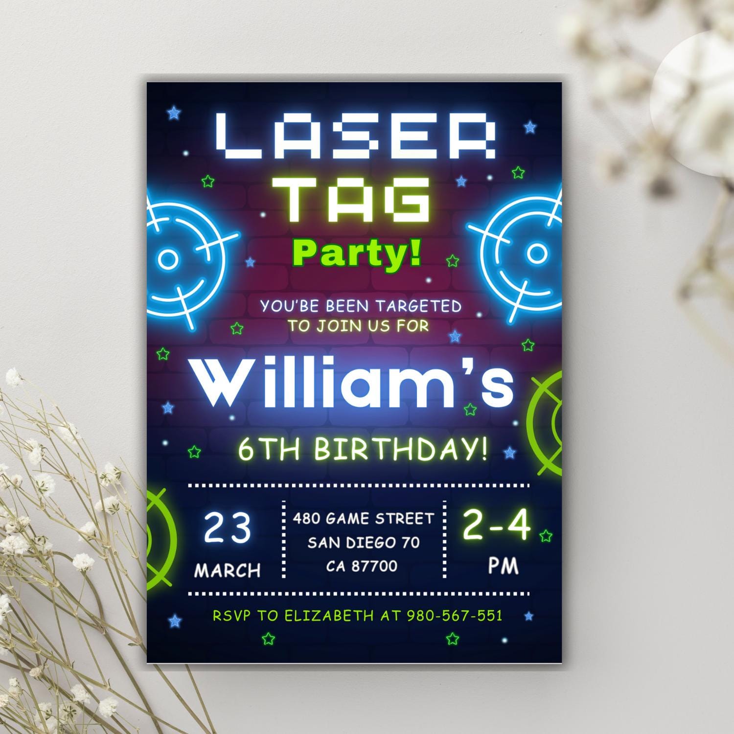 Laser Tag Birthday Invitation Template, Laser Tag Invitation, Neon Glow ...