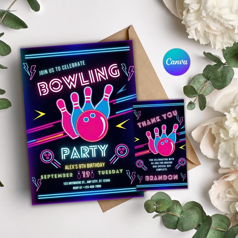 Editable Bowling Birthday Invitation Template, Let's Strike up Some Fun ...
