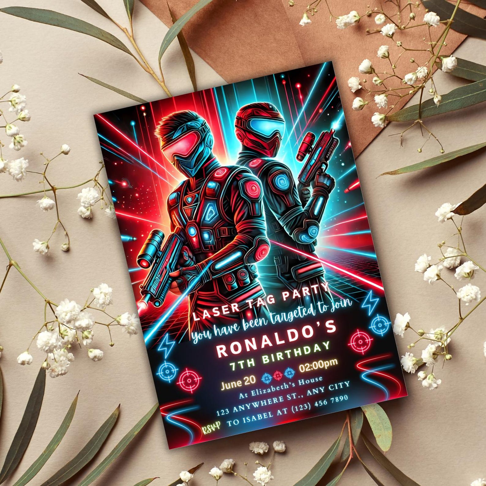 Laser Tag Birthday Invitation Template, Laser Tag Invitation, Neon Glow ...