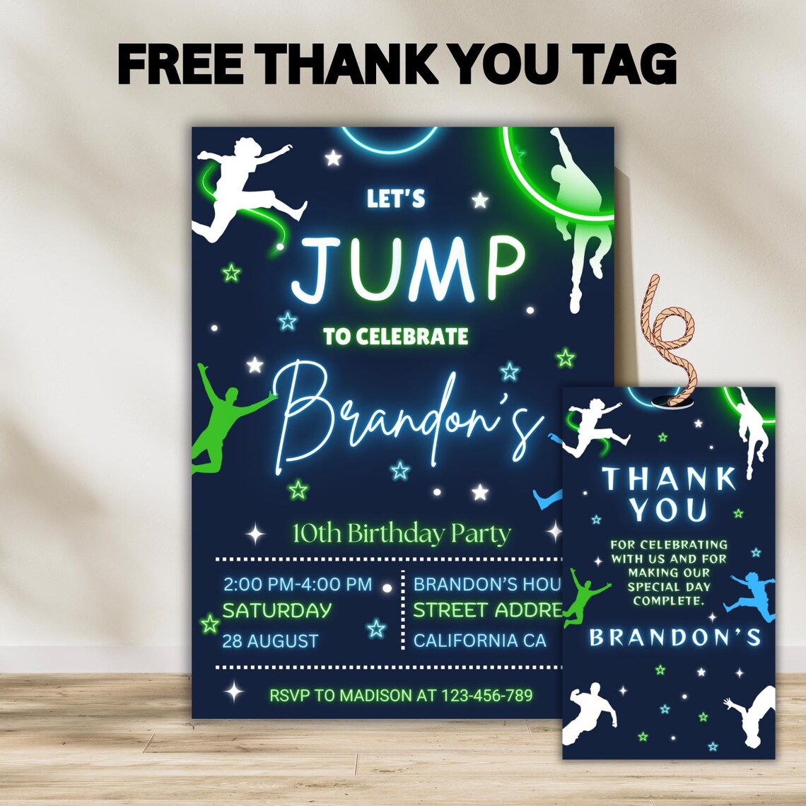 Jump Birthday Invitation, Editable Jump Party Invitation Boy, Bounce ...