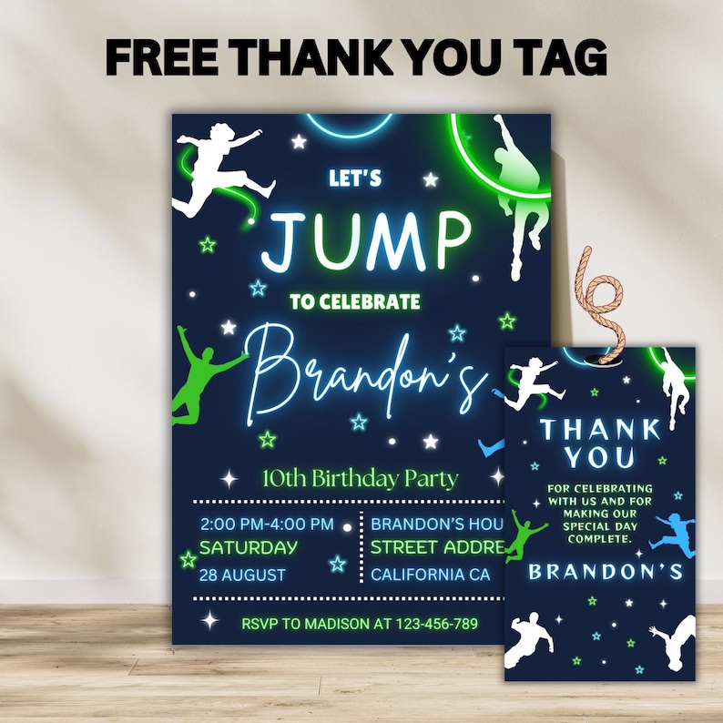 Jump Birthday Invitation, Editable Jump Party Invitation Boy, Bounce ...