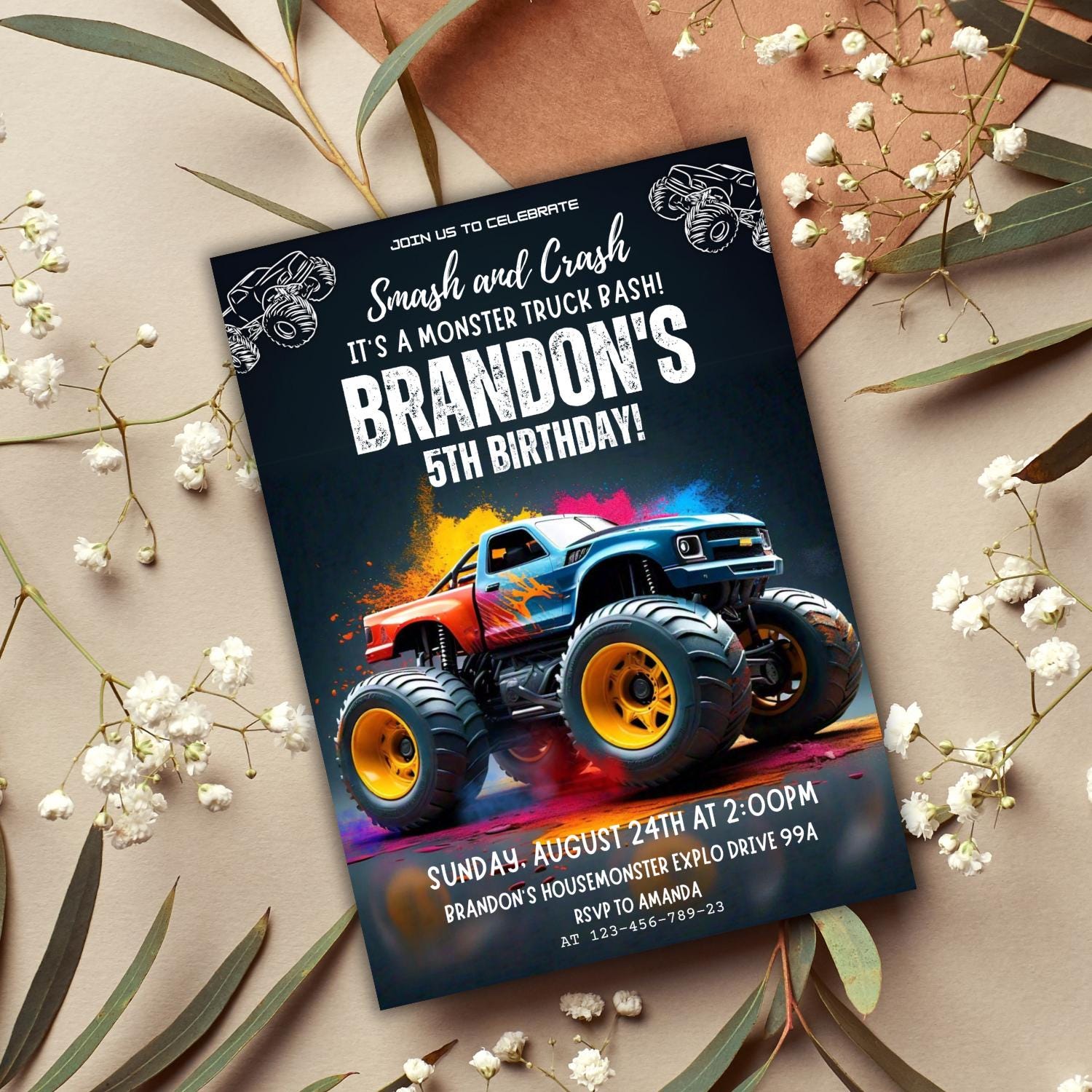 Monster Truck Invitation | Monster Truck Invite | Truck Birthday Party ...