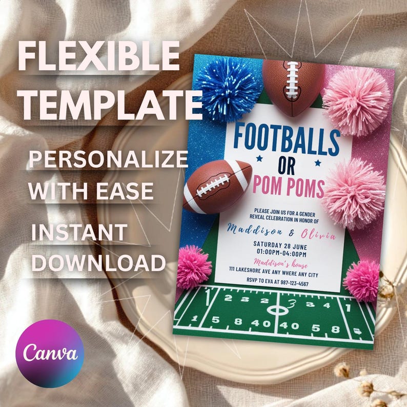 Touchdowns or Pom Poms Gender Reveal Welcome Sign: Printable Football ...