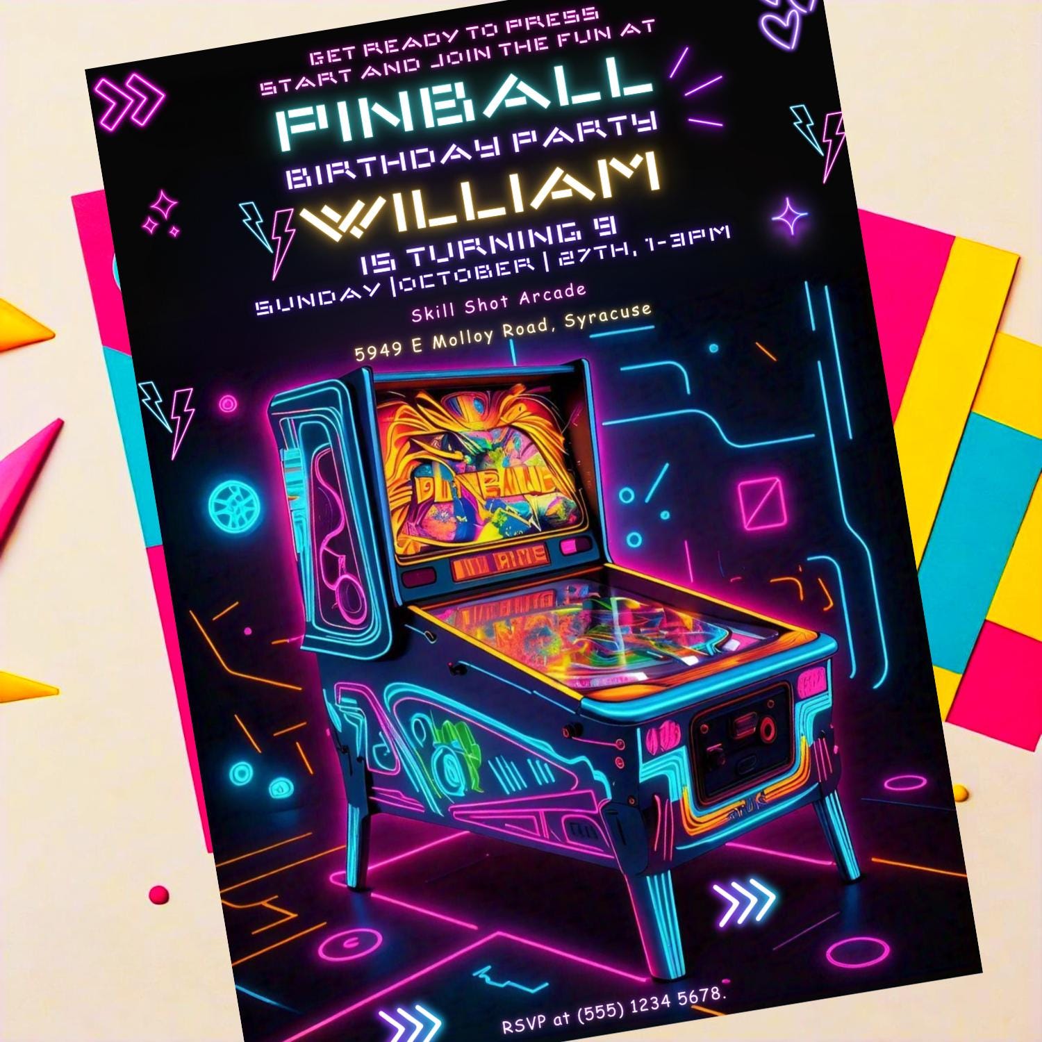 Editable Pinball Birthday Invitation: Neon Arcade Party (PDF) - Etsy