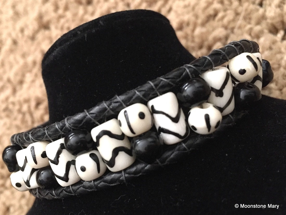Handmade Bracelet, Black White Jewelry, Wrap Bracelet, Gift for Women ...