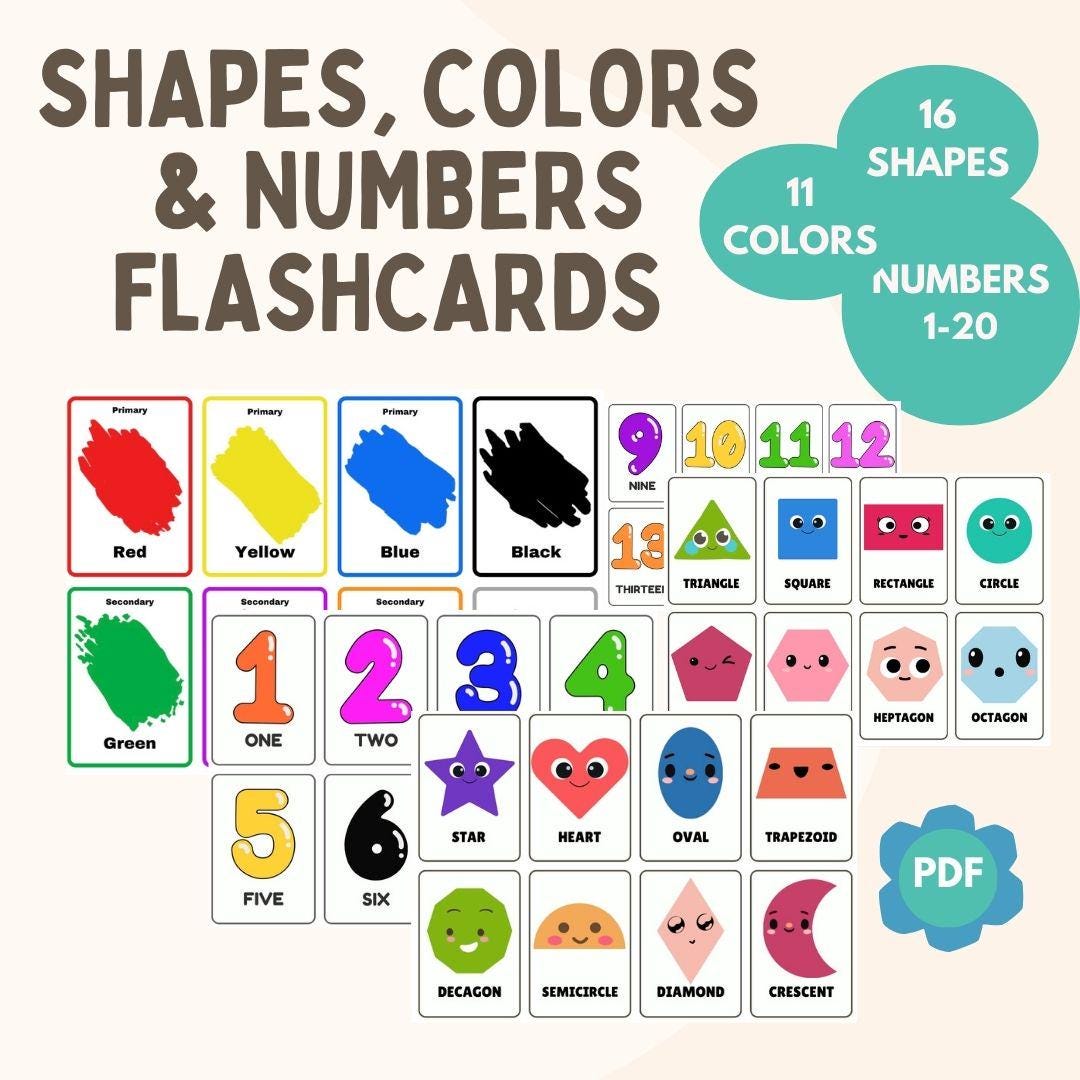 Shape Flashcards, Color Flashcards, Number Flashcards, Montessori Cards ...