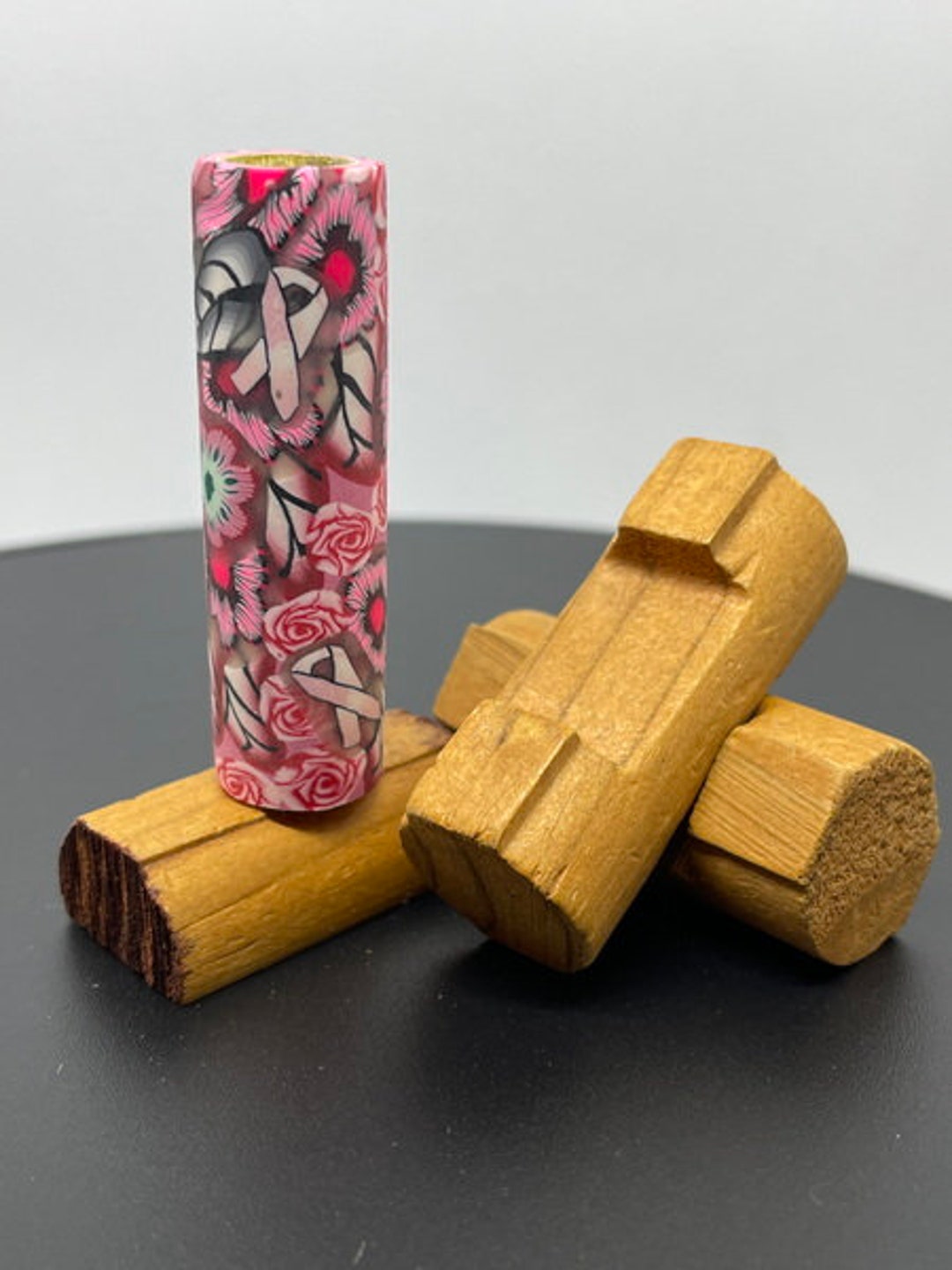 Polymer Clay Pen Blank Pink, Pink Rose and Pink Flowers With Breast ...