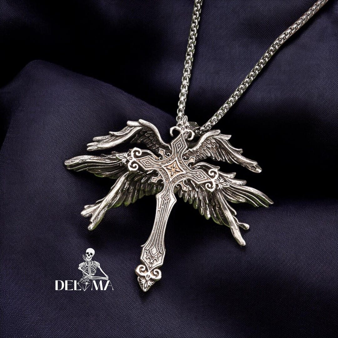 Retro Six-wing Angel Cross Pendant Necklace | Men's Punk Amulet Jewelry ...