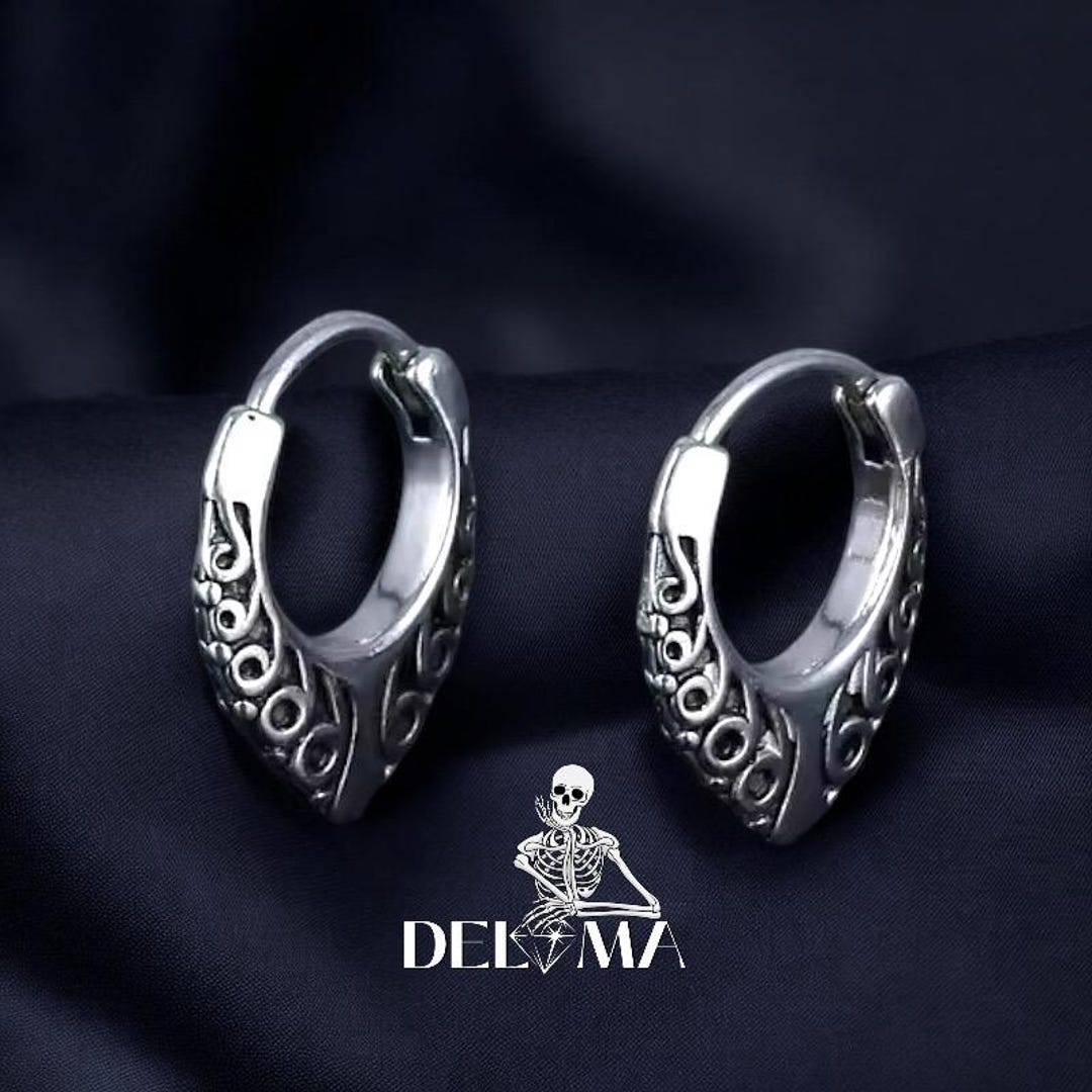 Gothic Pointy Hoop Earrings for Men | Stainless Steel Huggie Hoops ...