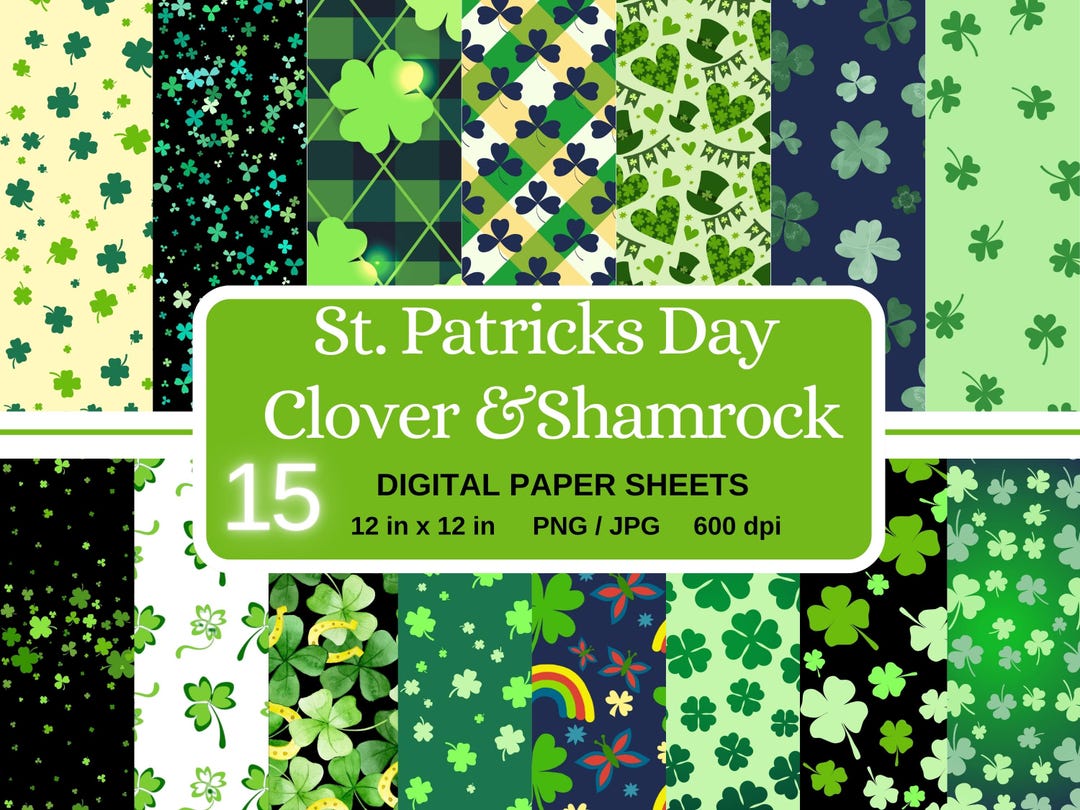 St Patrick's Day Digital Paper: Clover & Shamrock Designs (instant ...