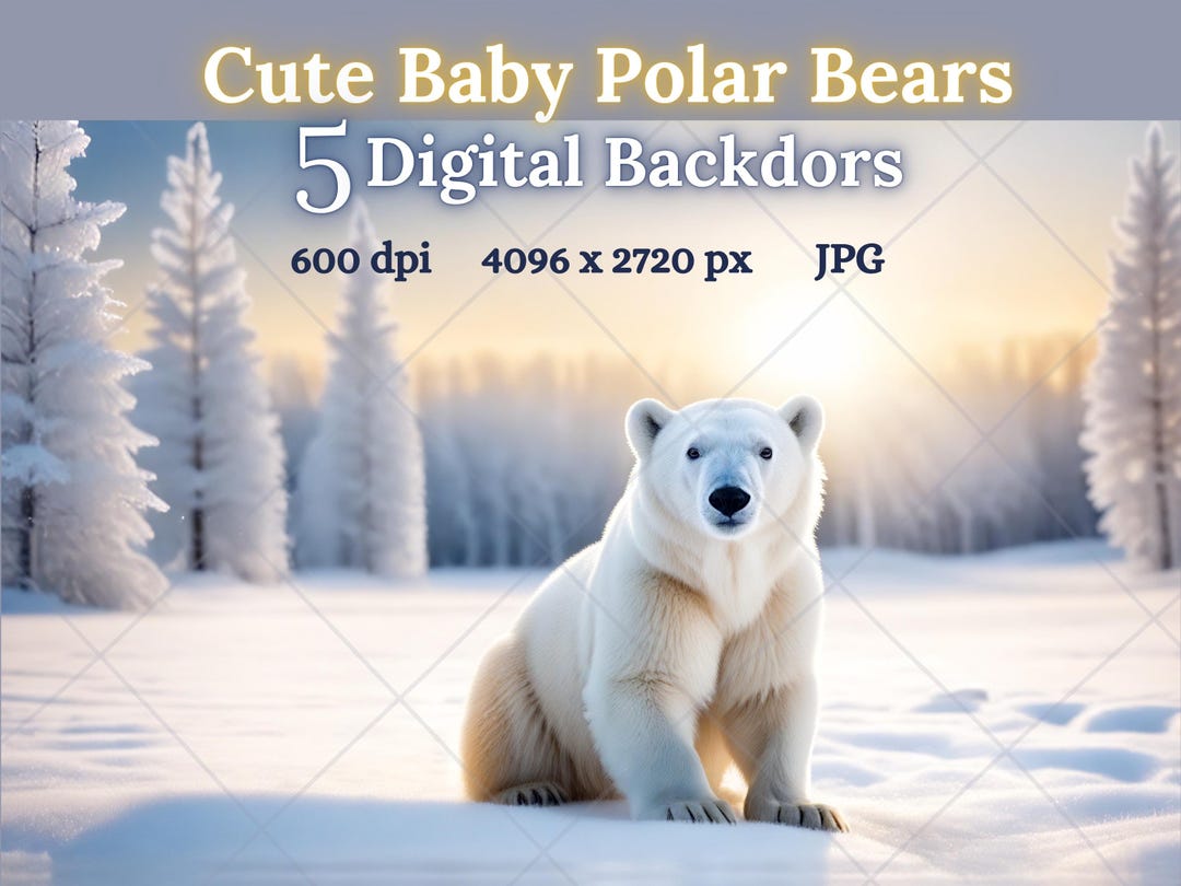 5 Cute Polar Bear Digital Backdrop Bundle; Winter Christmas Forest ...