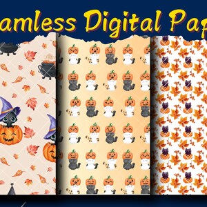 Cute Black Cat Halloween Digital Paper Bundle for Crafting ...