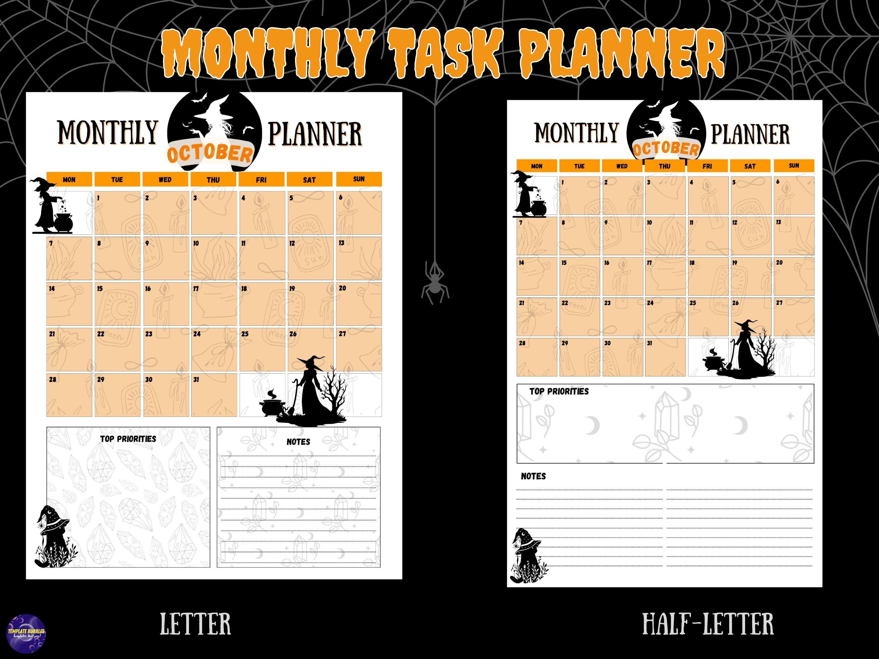 October Halloween Planner Printable Daily Digital Halloween Schedule ...