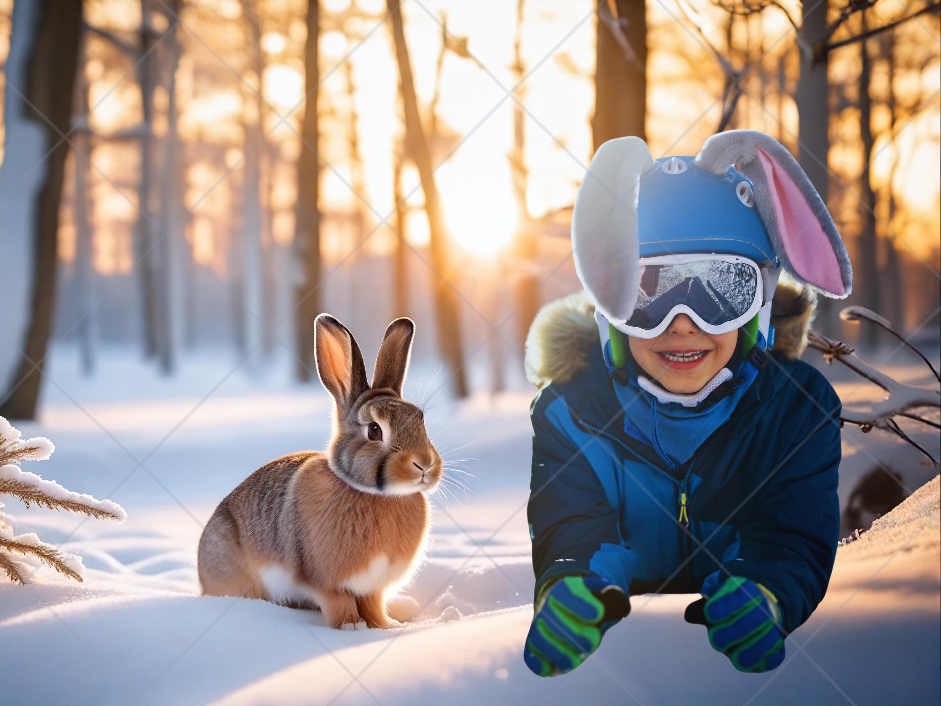 5 Cute Winter Bunny Digital Backdrop Bundle; Christmas Forest ...