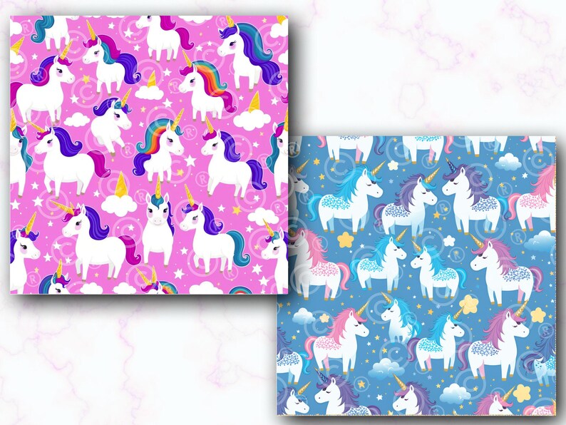 Rainbow Unicorn Digital Paper, Colorful Scrapbook Pattern, Pastel Craft ...