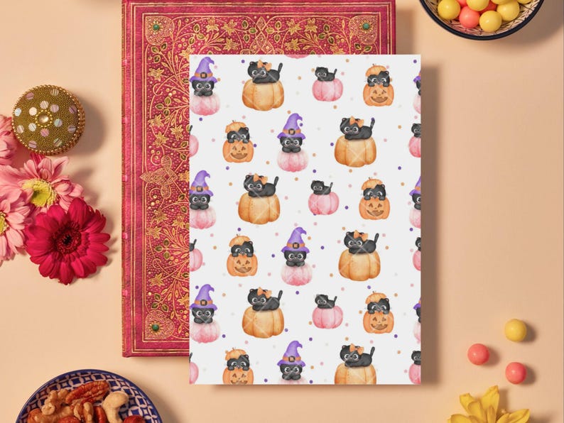 Cute Black Cat Halloween Paper, Seamless Patterns (PNG JPG Download) - Etsy