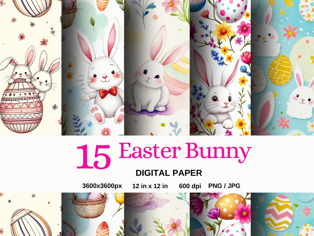Colorful Easter Bunny Digital Paper, Easter Egg Pattern, Floral Spring ...