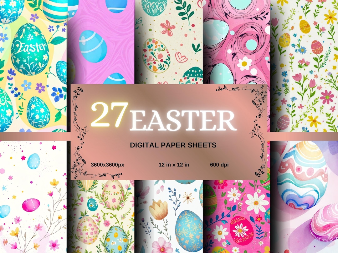 Easter Digital Paper: Colorful Spring Patterns, Scrapbook Sheets ...