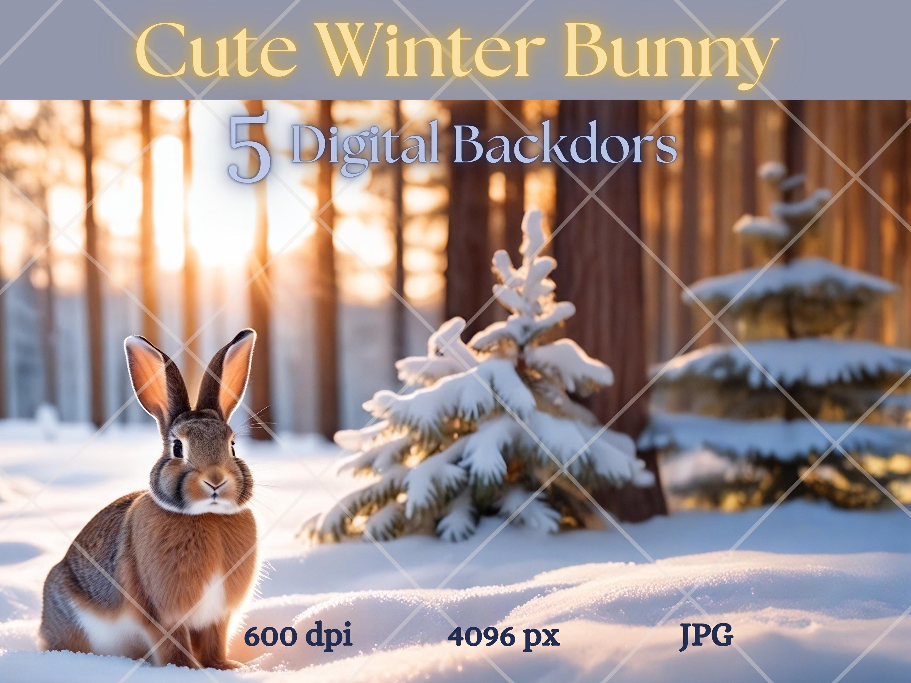 5 Cute Winter Bunny Digital Backdrop Bundle Christmas Forest ...