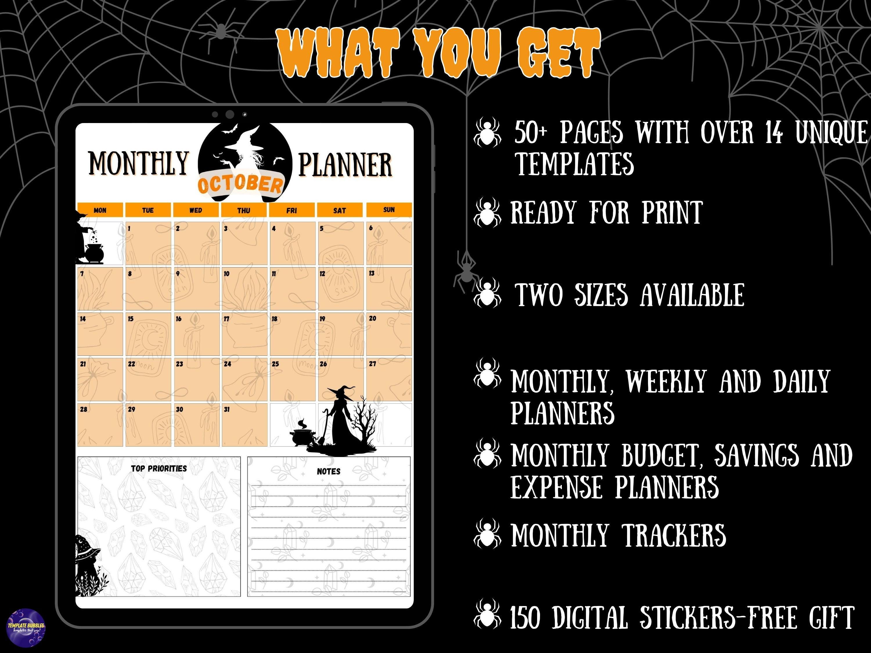 October Halloween Planner Printable Daily Digital Halloween Schedule ...