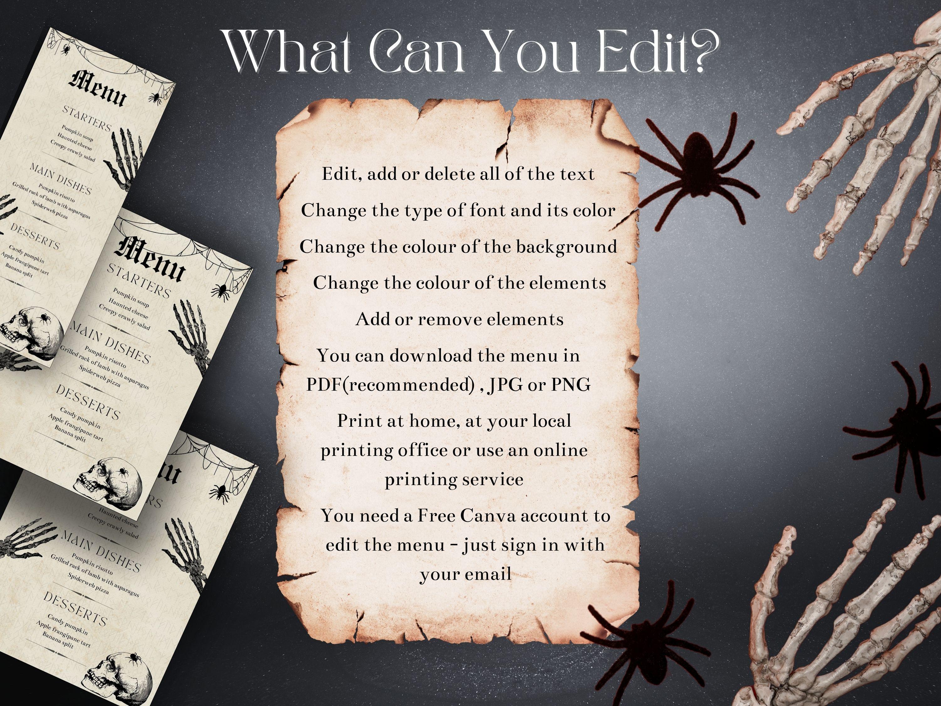 Scary Halloween Menu Printable Template for Home, Office, Bar ...
