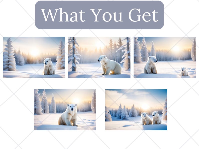 5 Cute Polar Bear Digital Backdrop Bundle; Winter Christmas Forest ...