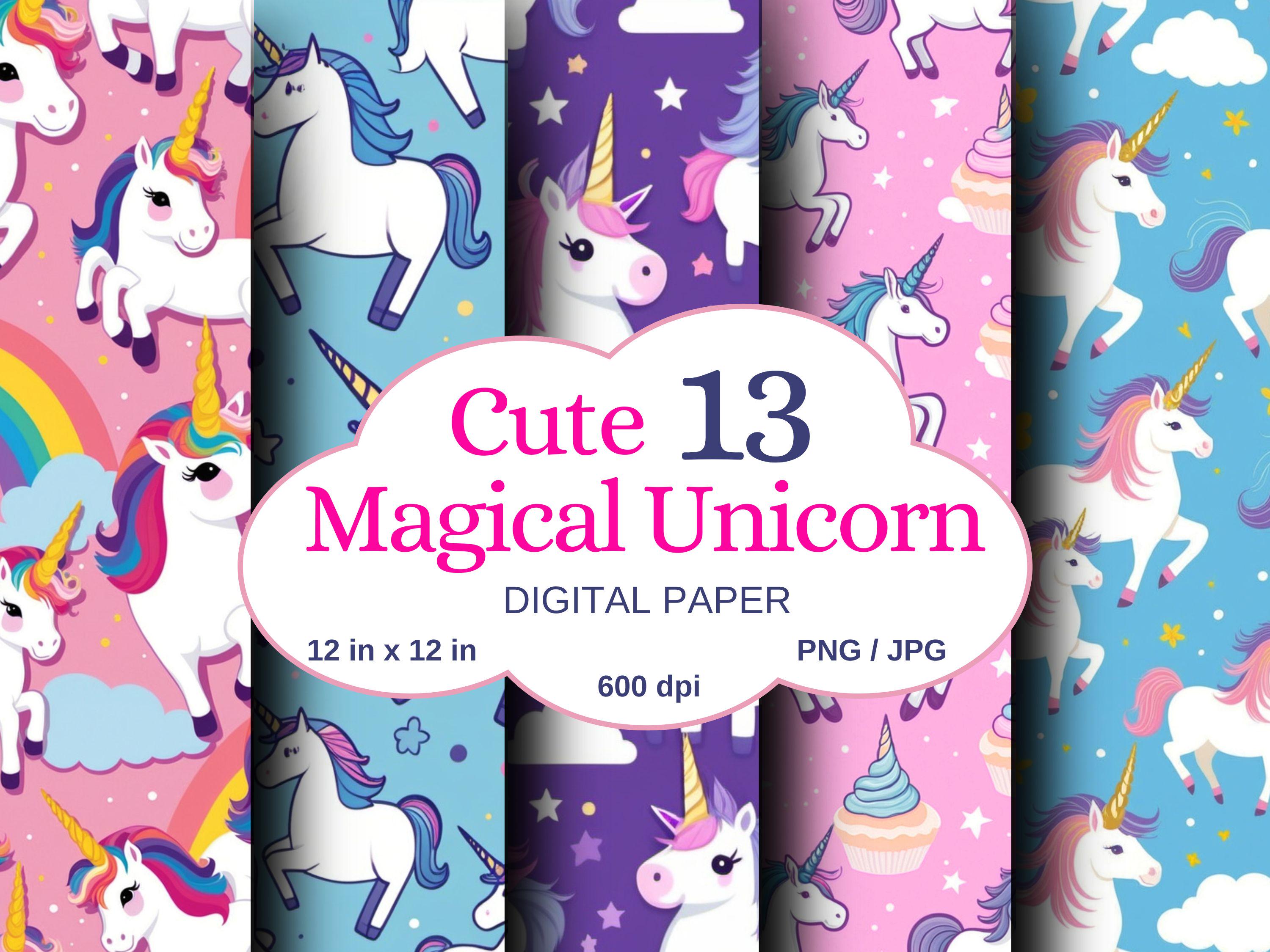 Rainbow Unicorn Digital Paper, Colorful Scrapbook Pattern, Pastel Craft ...