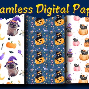 Cute Black Cat Halloween Digital Paper Bundle for Crafting ...