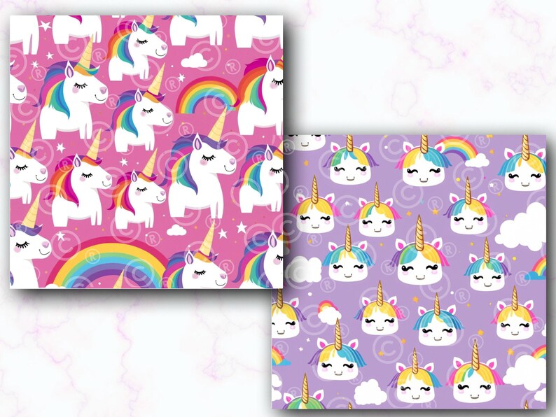 Rainbow Unicorn Digital Paper, Colorful Scrapbook Pattern, Pastel Craft ...