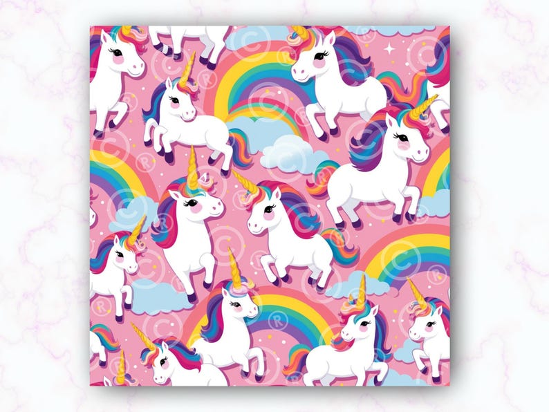 Rainbow Unicorn Digital Paper, Colorful Scrapbook Pattern, Pastel Craft ...