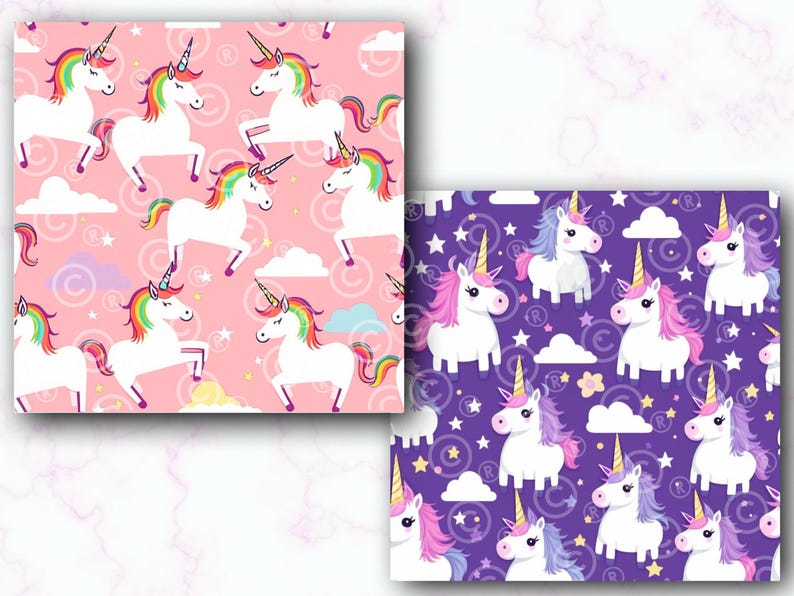 Rainbow Unicorn Digital Paper, Colorful Scrapbook Pattern, Pastel Craft ...