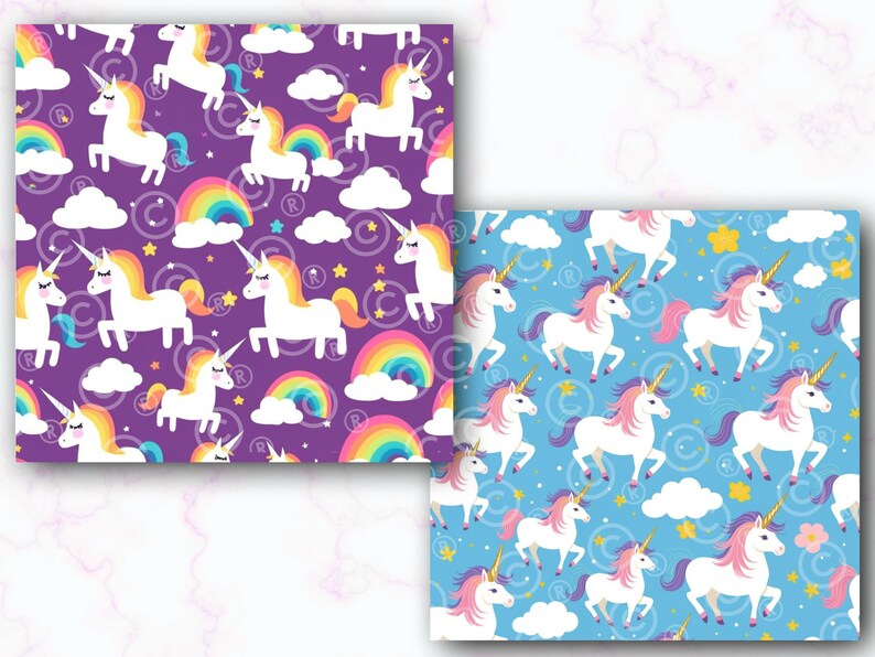 Rainbow Unicorn Digital Paper, Colorful Scrapbook Pattern, Pastel Craft ...