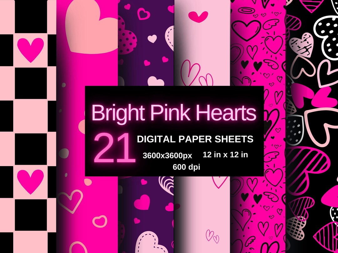 Bright Pink Heart Digital Paper: Scrapbook & Junk Journal (digital ...
