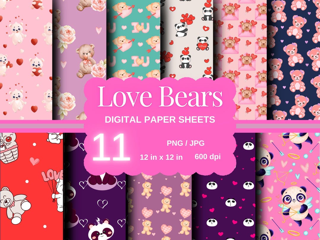 Love Bear Digital Paper: Valentine's Day Scrapbook Designs (digital ...